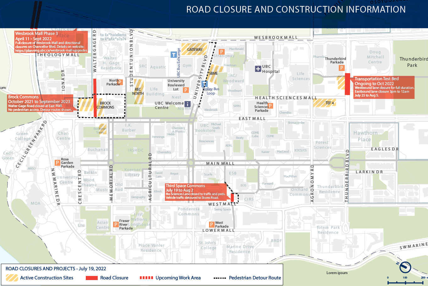 July update on upcoming road closures on UBC Vancouver campus - UBC ...